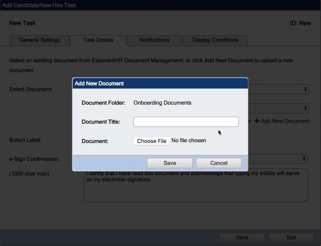 Setting up task – ExponentHR Elevate