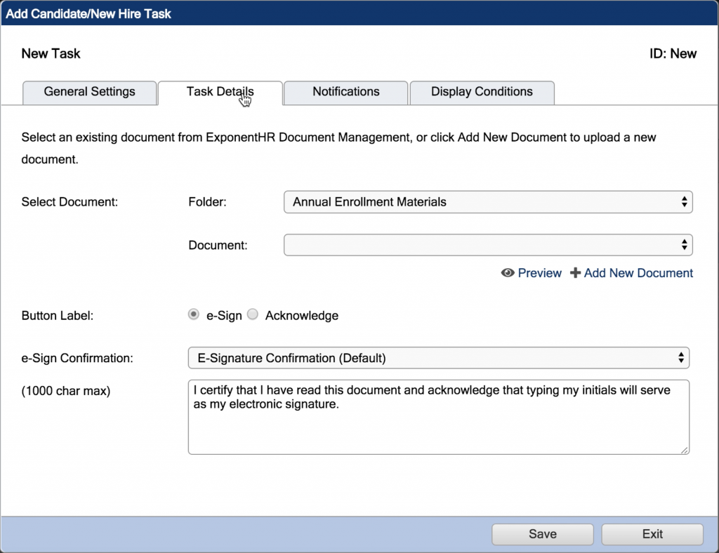 Setting up task – ExponentHR Elevate