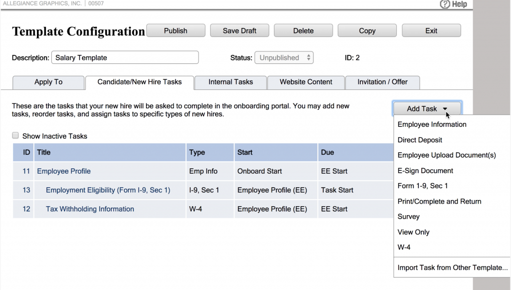 Task Types – ExponentHR Elevate