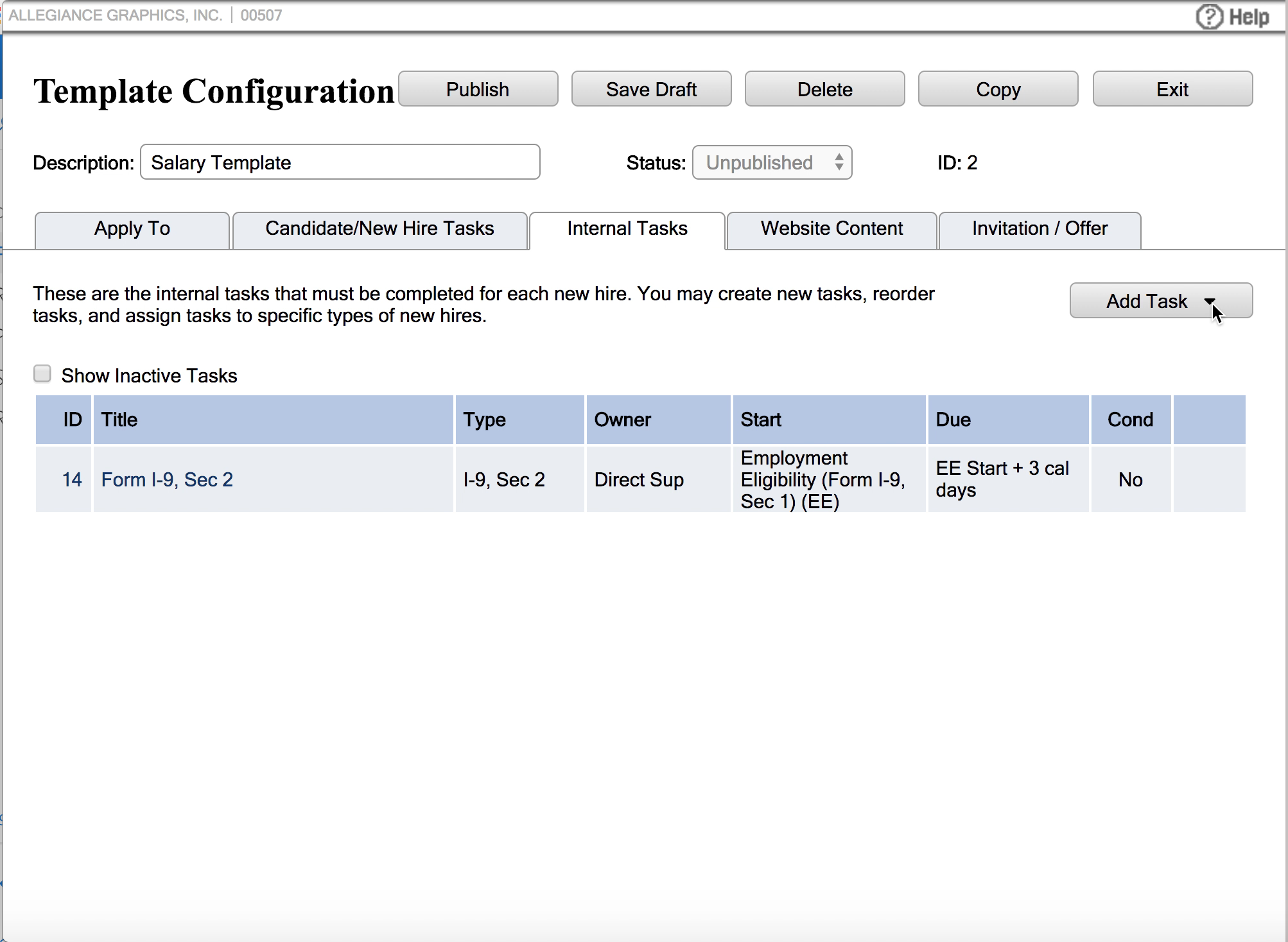 Creating internal tasks – ExponentHR Elevate