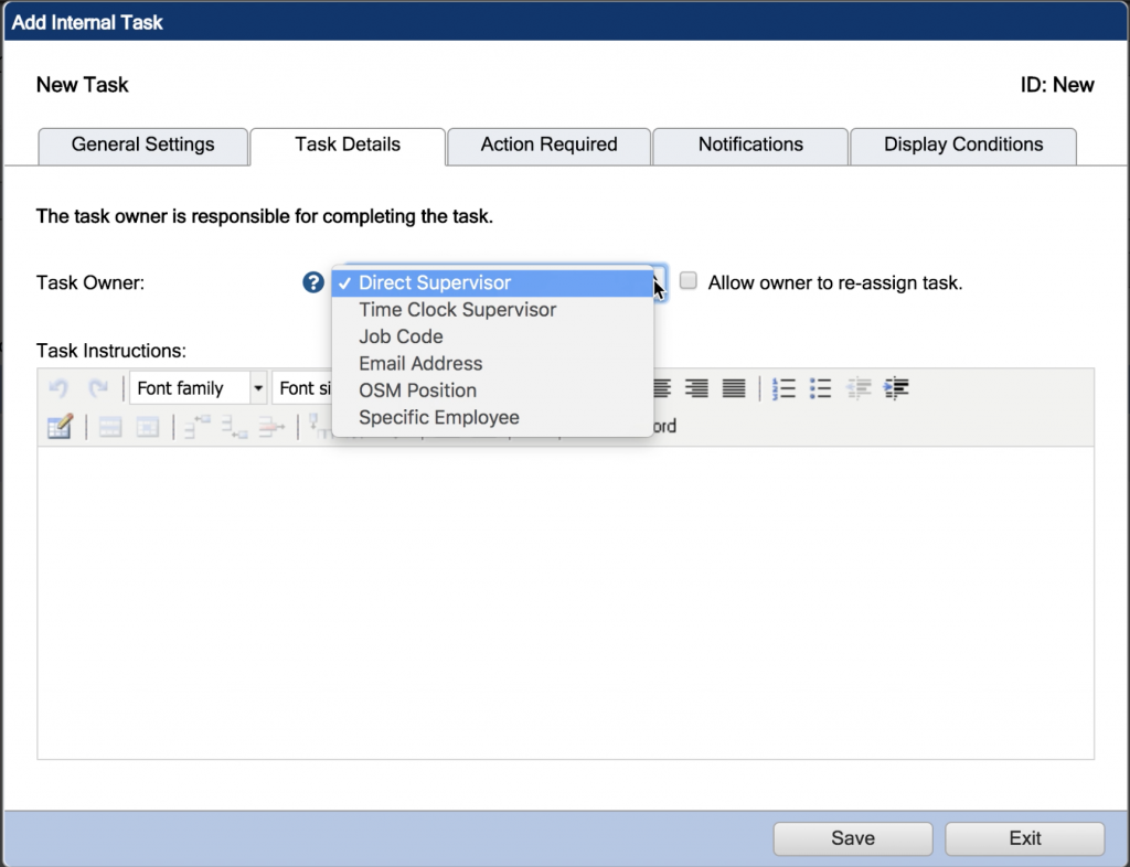 Creating internal tasks – ExponentHR Elevate