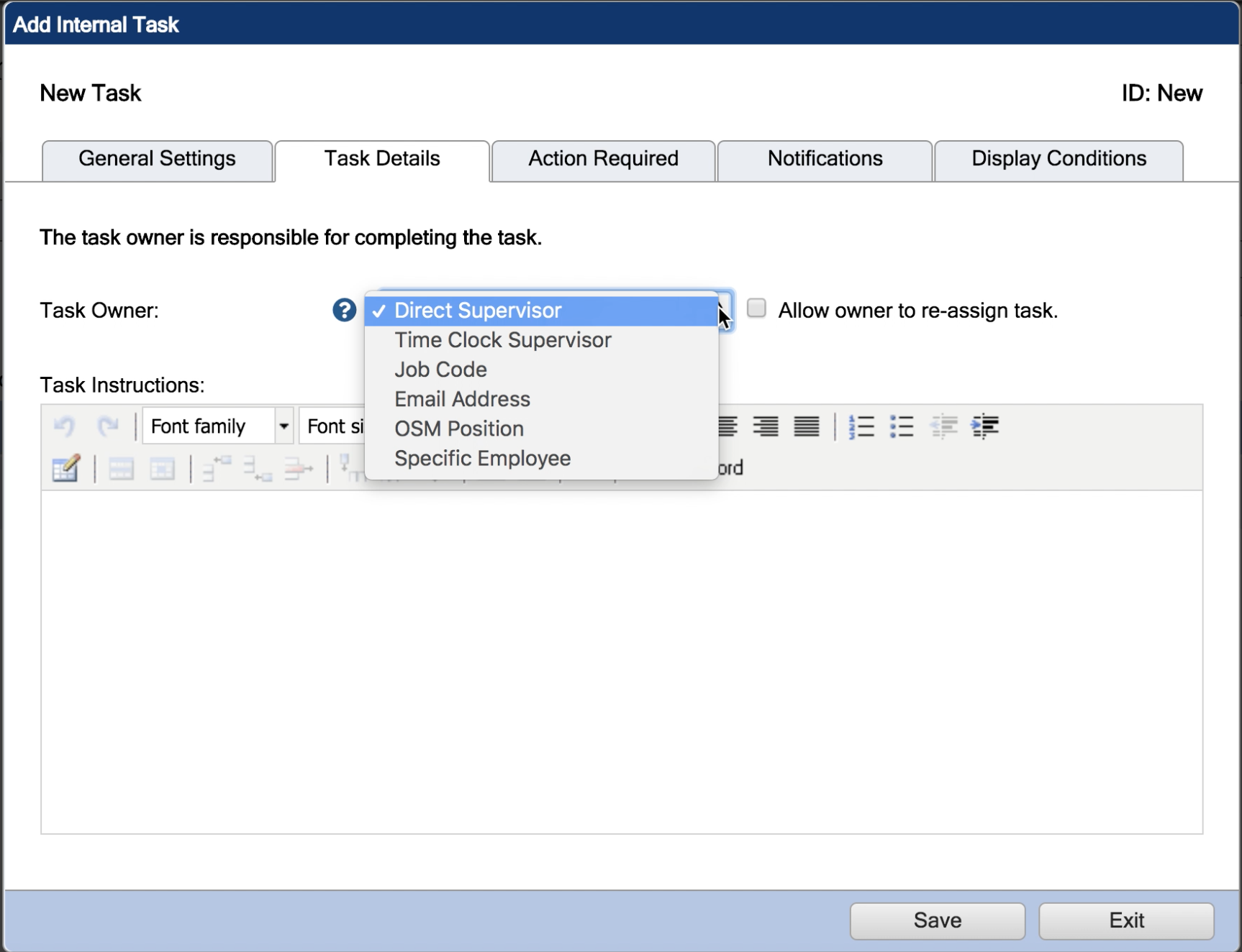 Creating internal tasks – ExponentHR Elevate
