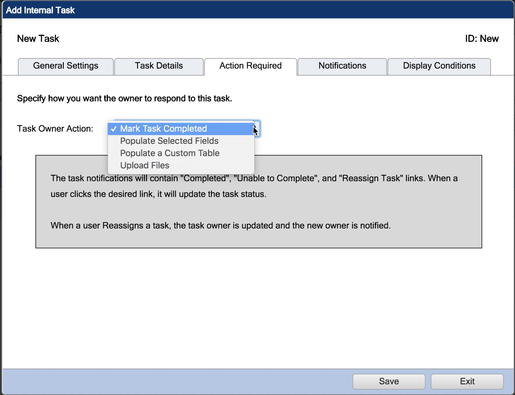 Creating internal tasks – ExponentHR Elevate