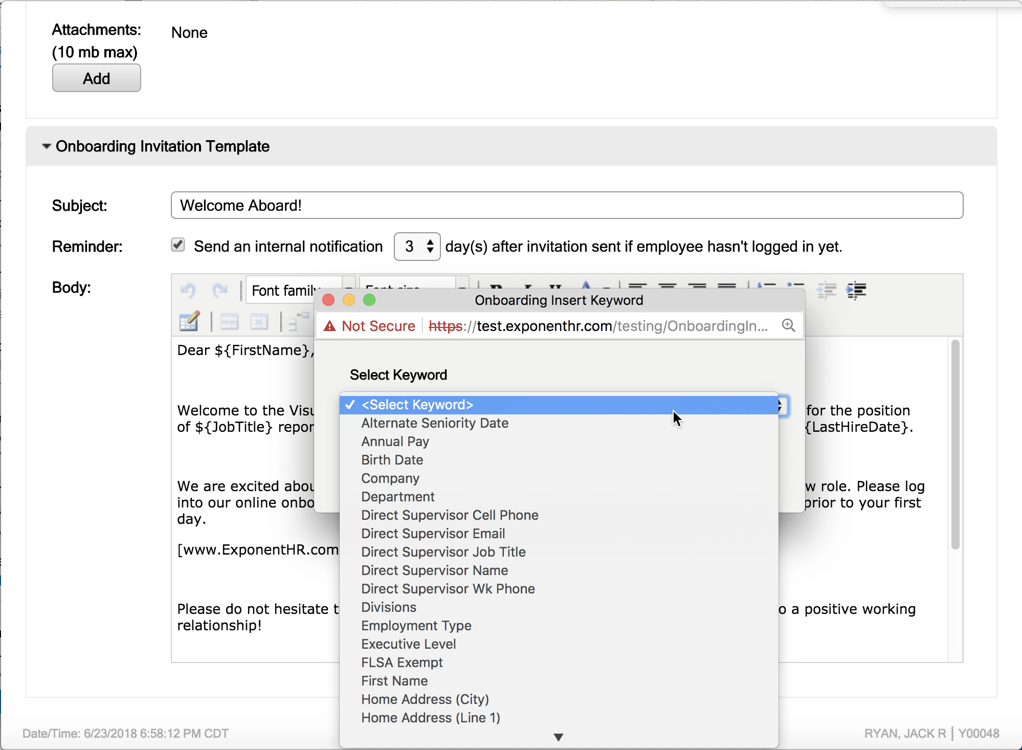 Message content by template – ExponentHR Elevate