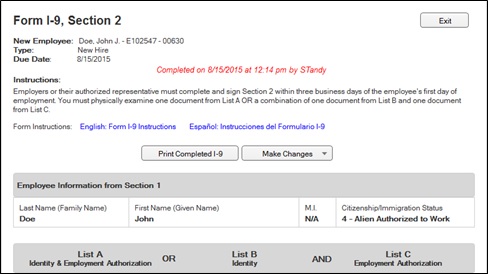 Correcting Form I-9 – ExponentHR Elevate