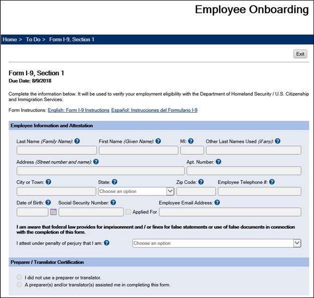 Creating Form I-9 – ExponentHR Elevate