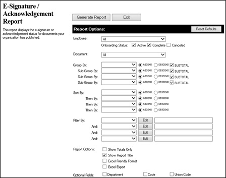 E-Signature/Acknowledgement Report – ExponentHR Elevate