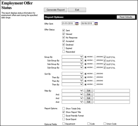Offer Status Report – ExponentHR Elevate