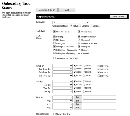 Task Status Report – ExponentHR Elevate