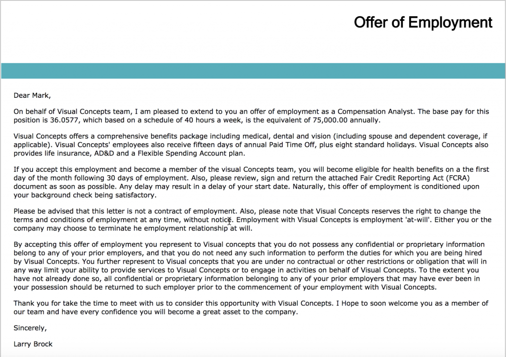 Offer Letter Acceptance – ExponentHR Elevate