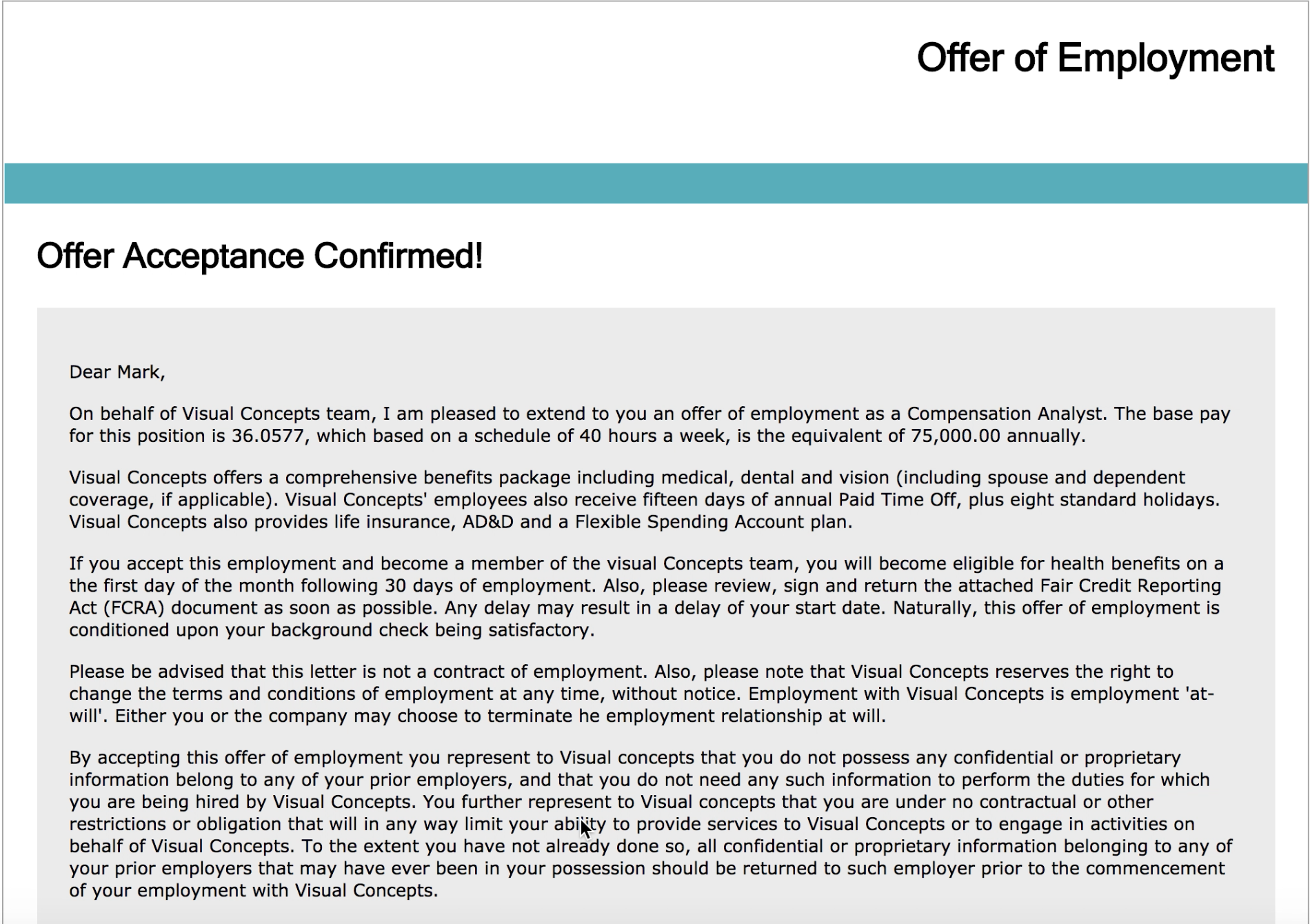 Invitation to onboarding – ExponentHR Elevate