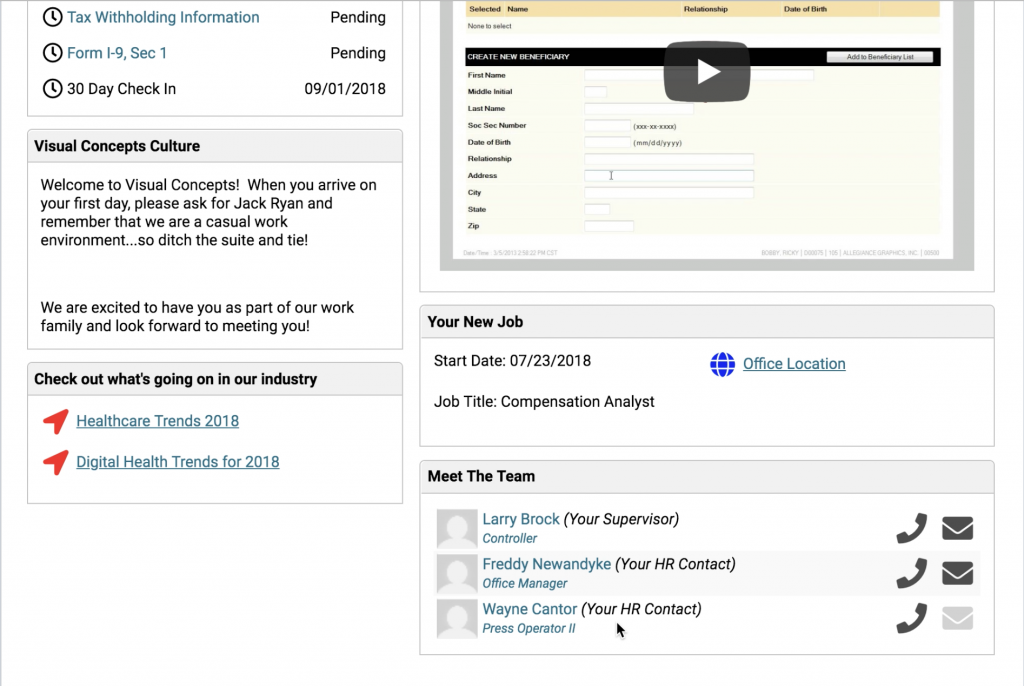 Candidate dashboard navigation – ExponentHR Elevate