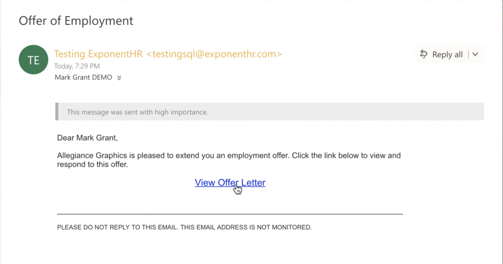 Offer Letter Acceptance – ExponentHR Elevate